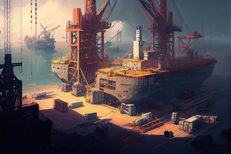 Modern Shipyard, with Advanced Cranes and Equipment Visible, Building ...