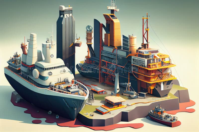 Modern Shipyard, with Various Designs and Models of Ships Being Built ...