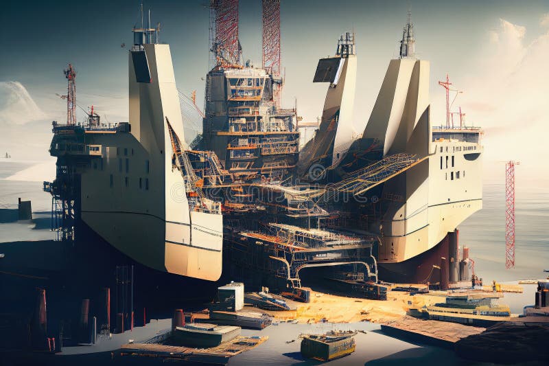 Modern Shipyard, with Various Designs and Models of Ships Being Built ...
