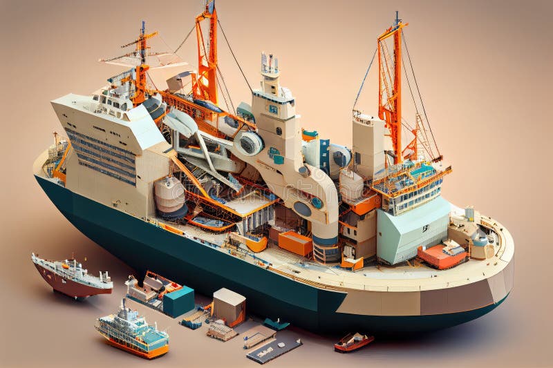 Modern Shipyard, with Various Designs and Models of Ships Being Built ...