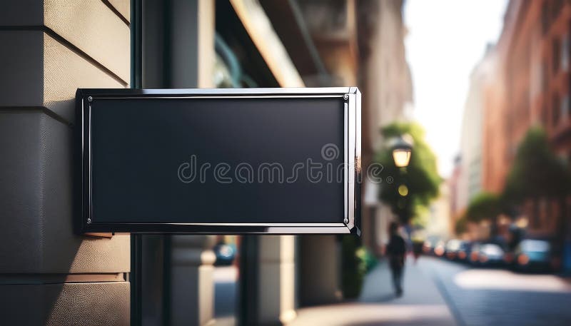 Modern Shop Exterior Features Empty Rectangular Signboard in Busy Urban ...