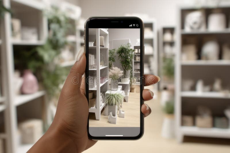 Modern Shopping Integrates Digital Tools, Captured As a Hand Holds a ...