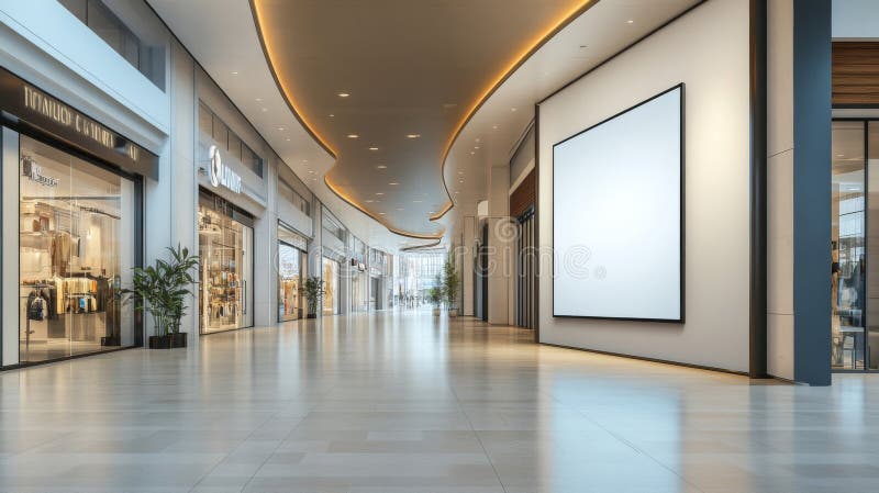 Modern Shopping Mall Interior with Empty Hallway and Blank Billboard ...