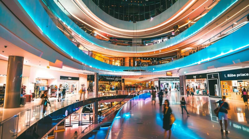 Modern Shopping Mall Interior with Shoppers Stock Image - Image of ...