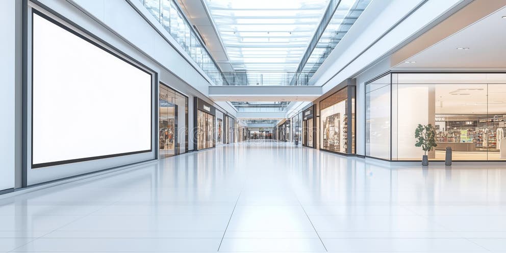 Modern Shopping Mall Interior with Spacious Layout, Bright Lighting ...