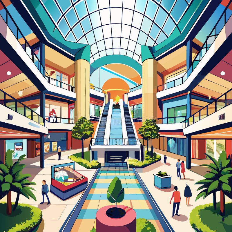 Modern Shopping Mall Vector Stock Vector - Illustration of luxury ...