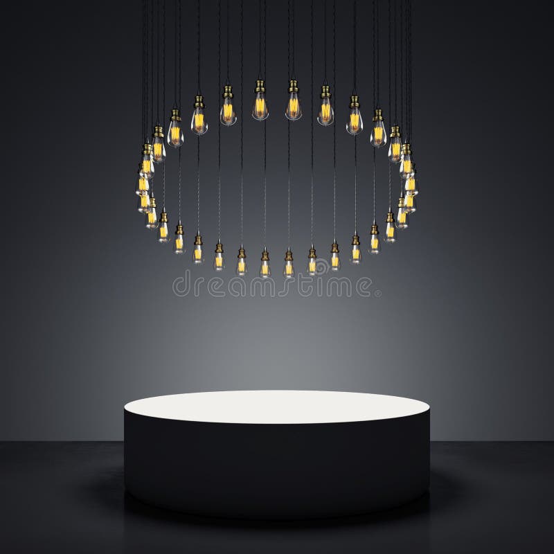 Modern Showcase with Bulbs. 3d Rendering Stock Illustration ...