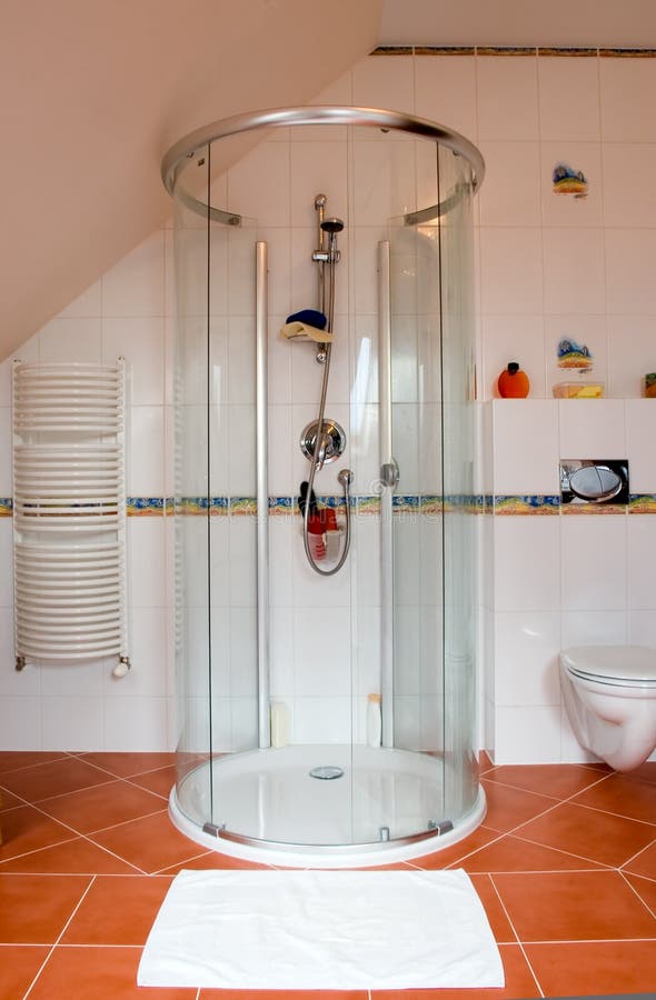 Modern Bathroom with Corner Shower Stock Image - Image of luxury ...