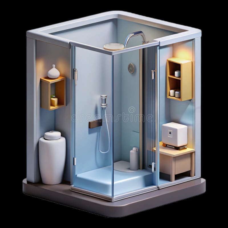 Modern Shower Cabin with Closed Doors Isolated on White Background ...