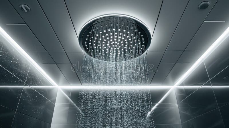 Modern Shower Head with Flowing Water Droplets. Generative Ai Stock ...