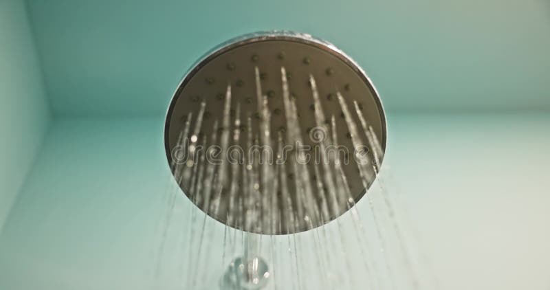 Modern Shower Head Streaming Water in Bathroom Closeup Stock Video ...
