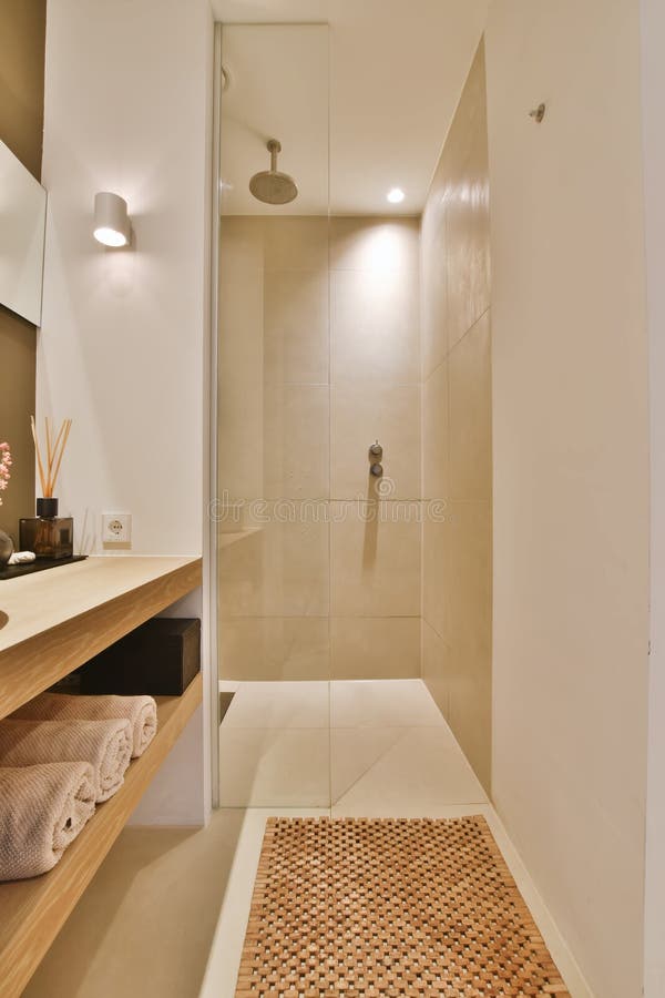 Modern shower stall stock photo. Image of residential - 228522706