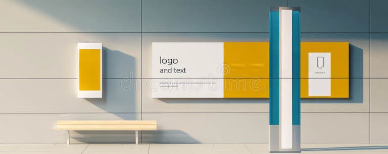 Modern Signage System with Logo and Text on Sleek Wall Stock ...