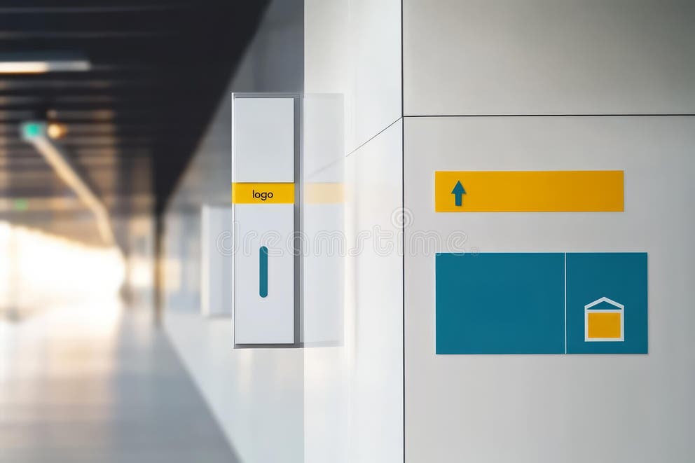 Modern Signage System in Sleek Interior Hallway with Directional ...