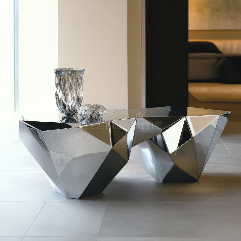 Modern Silver Coffee Table with Geometric Design Stock Illustration ...
