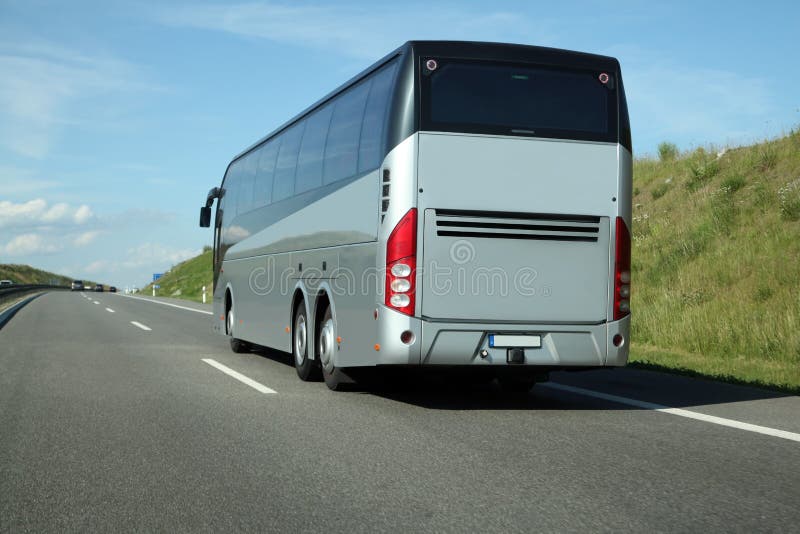 Silver bus on road stock photo. Image of colored, motor - 220568688
