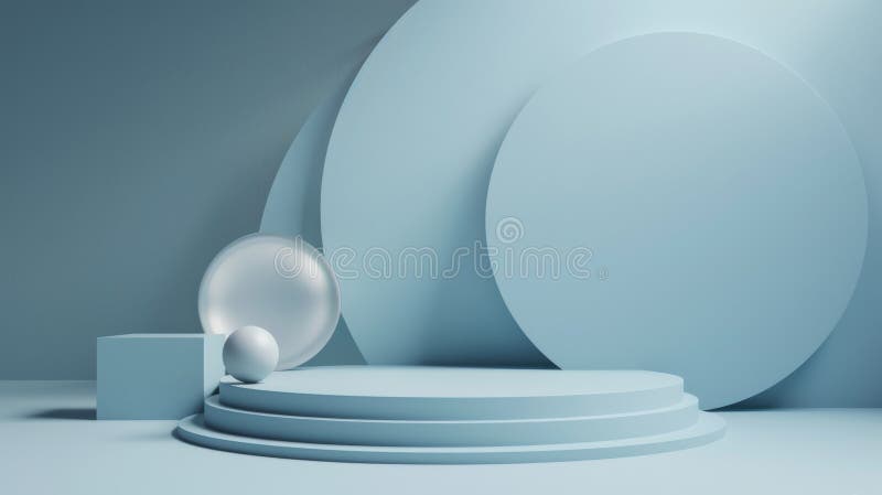 Modern Silver 3D Rendering Podium on Circular Stage Stock Illustration ...