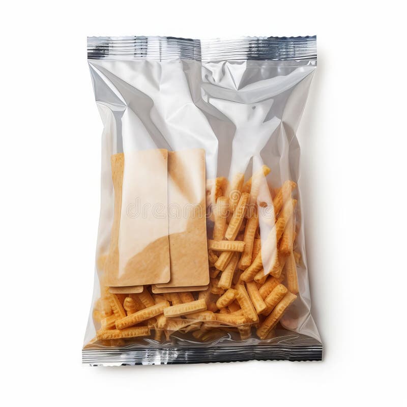 Modern Silver Foil Packet with Assorted Snack Selection Inside Stock ...