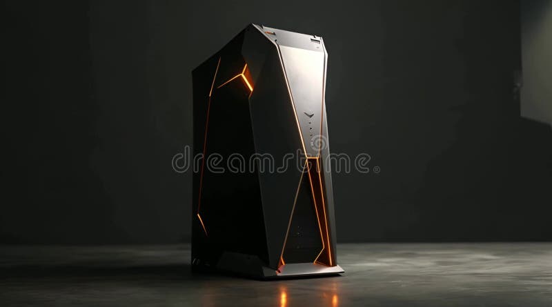 Modern Silver Gaming Computer in Room with Orange Led Lighting Stock ...