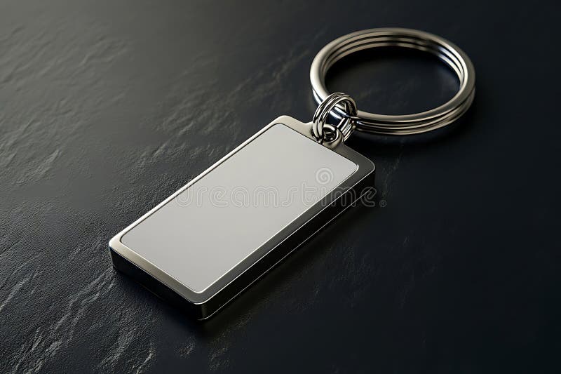 Modern Silver Rectangular Keychain Mockup on Dark Background for ...