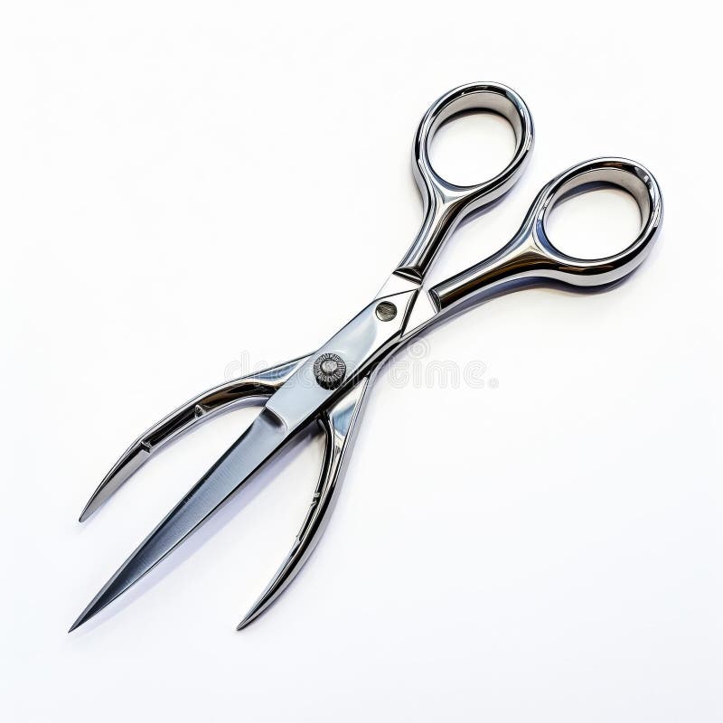 Modern Silver Scissors with Curved Blades on White Background Stock ...