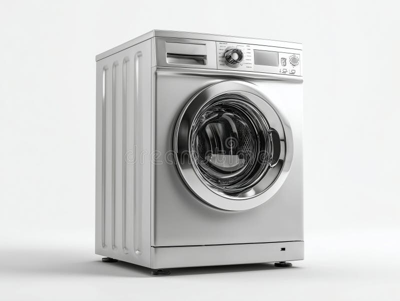 Modern Silver Washing Machine with Sleek Design, Featuring Large Front ...