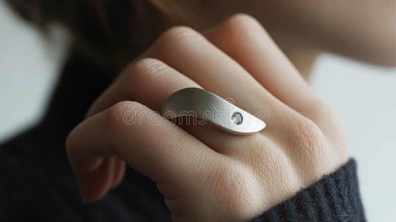 Modern Silver Wave Ring with Diamond on Female Hand Stock Illustration ...