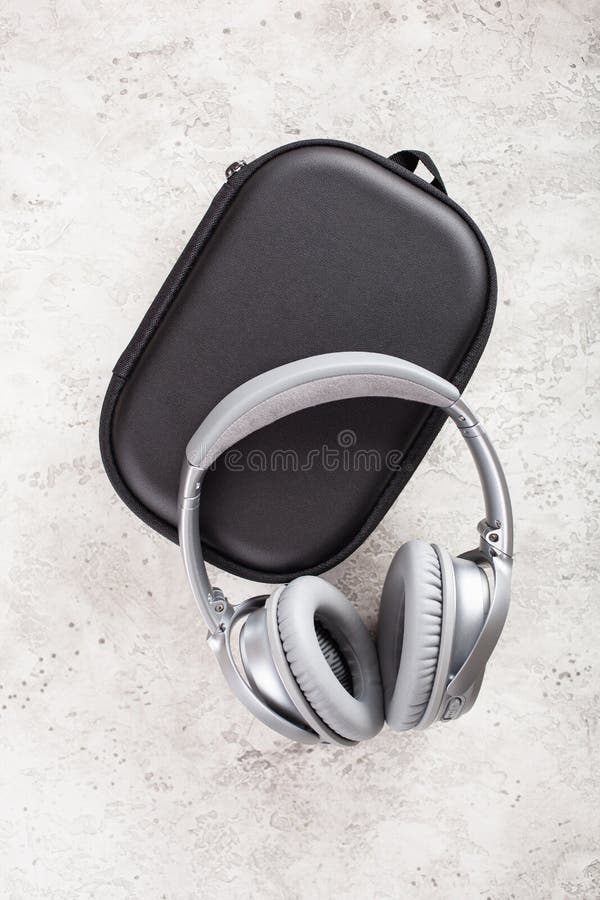 Modern Silver Wireless Headphones on Concrete Background Stock Image ...