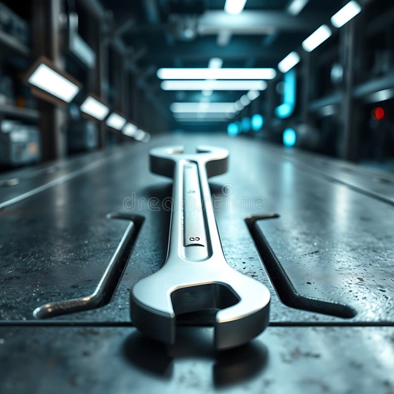A Modern Silver Wrench Placed on an Industrial Textured Steel Surface ...