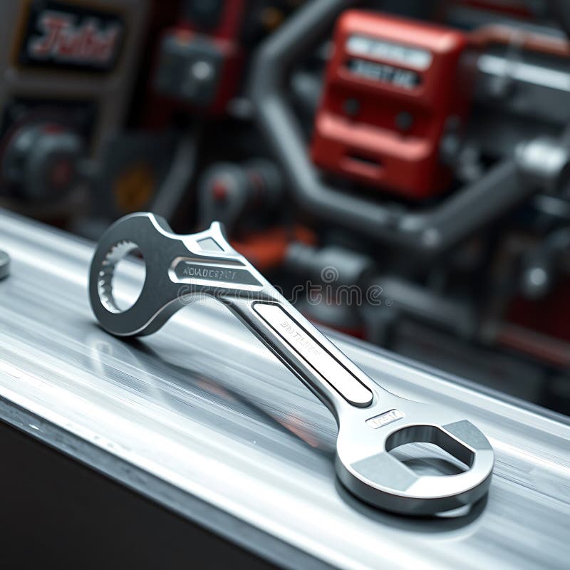 A Modern Silver Wrench Placed on an Industrial Textured Steel Surface ...