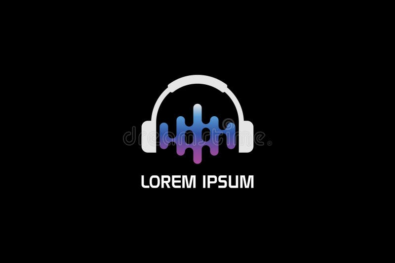 Abstract Music Logo Concept Sound Wave with Headset Vector Template ...