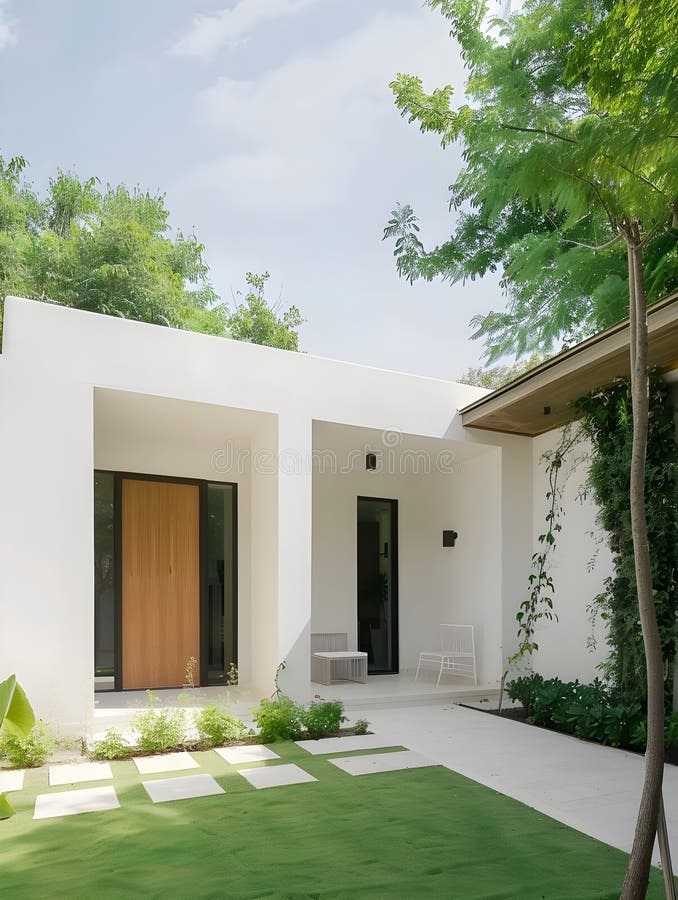 Modern Simple House with Elegant Design and Greenery Stock Illustration ...