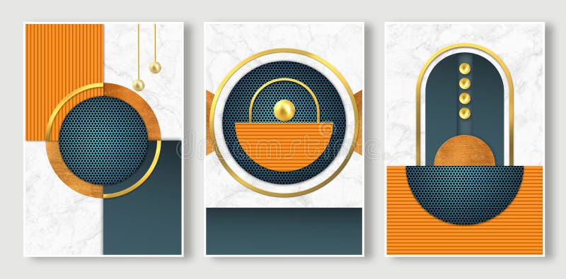 Modern Simple Orange Three-dimensional Geometric Pattern Art Triptych ...