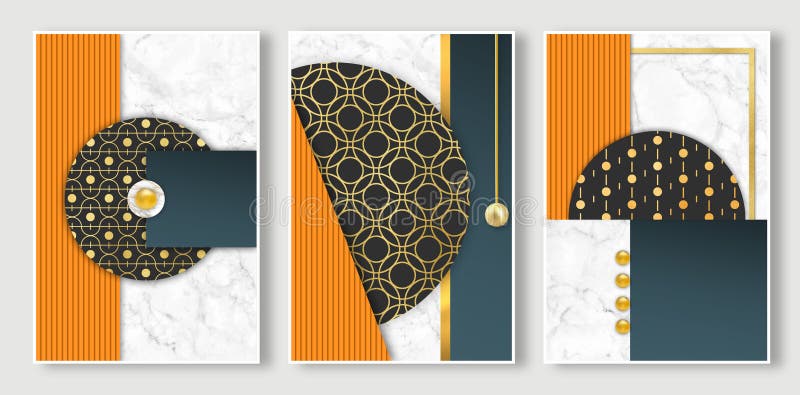 Modern Simple Orange Three-dimensional Geometric Pattern Art Triptych ...