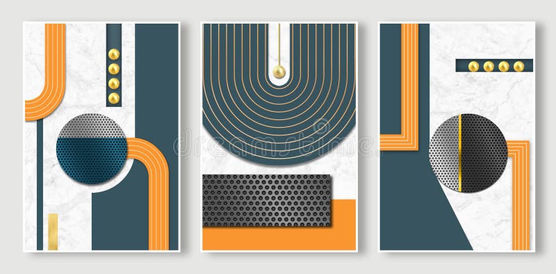 Modern Simple Orange Three-dimensional Geometric Pattern Art Triptych ...