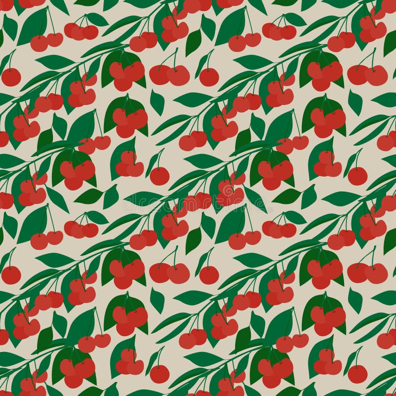 Colorful Pattern with Cherries on a Soft Green Background Stock Vector ...