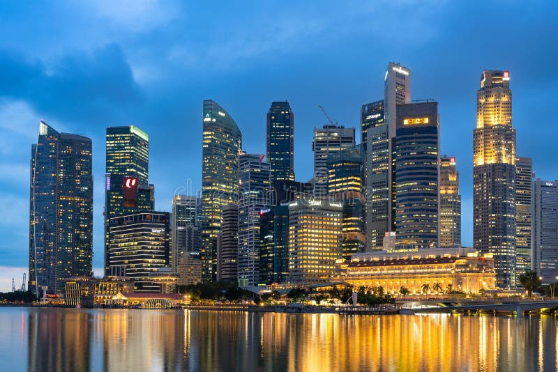 Modern Singapore CBD Skyline Illuminated at Dusk Editorial Stock Photo ...