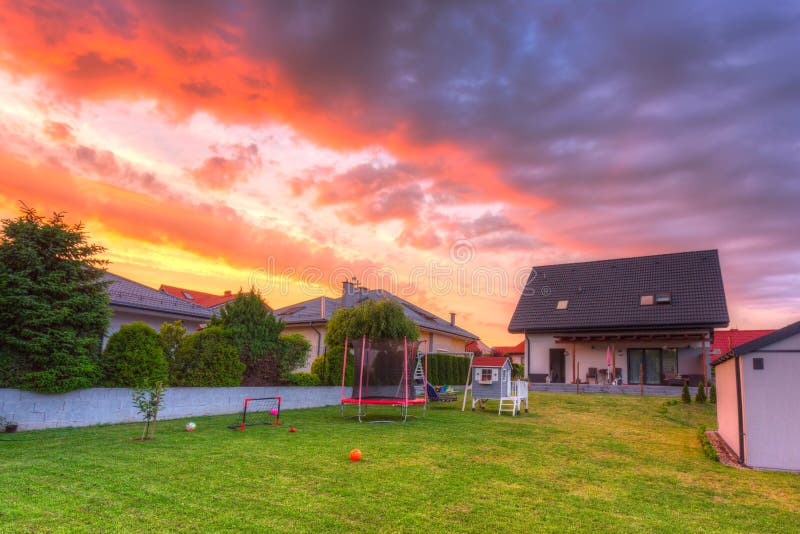 A Modern Single Family House with a Garden Stock Image - Image of ...