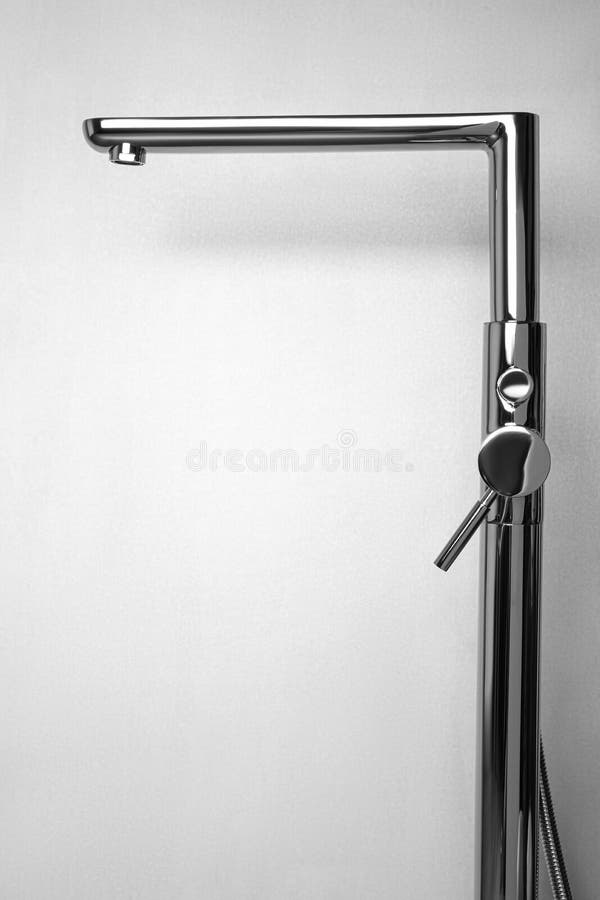 Modern Single Handle Bathtub Faucet on Light Grey Background Stock ...