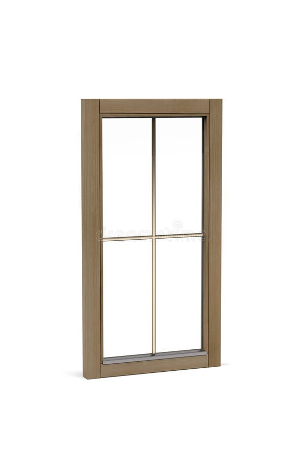 Modern Single Window with Brown Wooden Frame Isolated on White ...