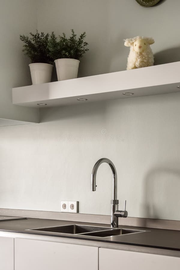 Modern Plumbing in the Kitchen Stock Image - Image of compact, light ...
