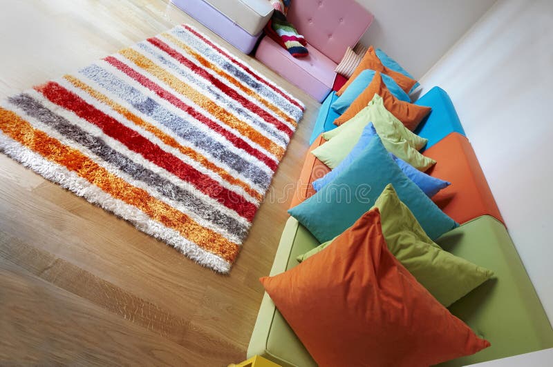 Modern Sitting Room with Colorful Rattan Seating Stock Photo - Image of ...