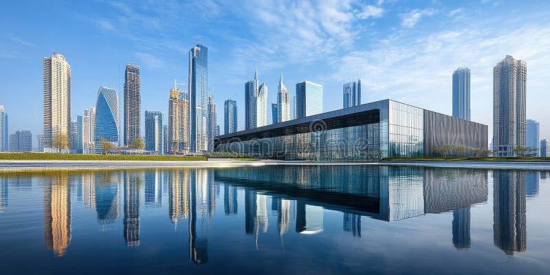 Modern Skyline with Reflective Water Feature Showcasing Contemporary ...