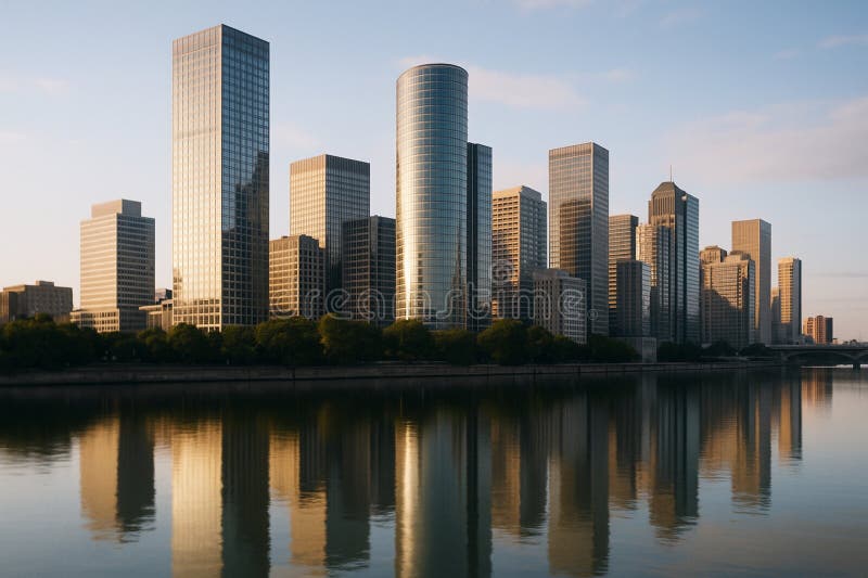 Reflective Riverfront Skyline Mockup Vector – Modern Stock Photo for ...