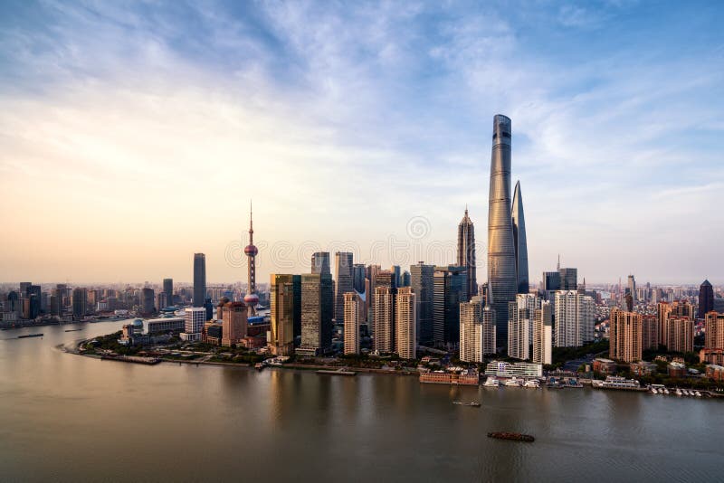 Modern skyline of shanghai editorial stock image. Image of dawn - 71202934