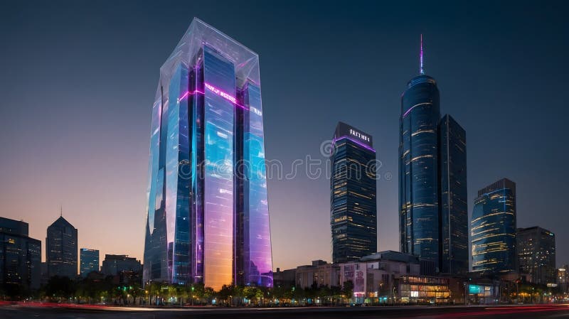 Modern Skyscraper with Advanced Technology Features and Holographic ...