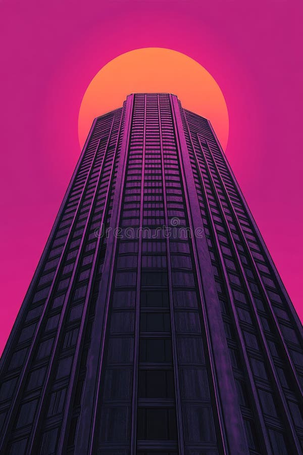 Modern Skyscraper Against Vibrant Sunset Sky with Bold Colors Stock ...