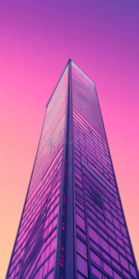 Modern Skyscraper Against Vibrant Sunset Sky with Gradient Colors Stock ...