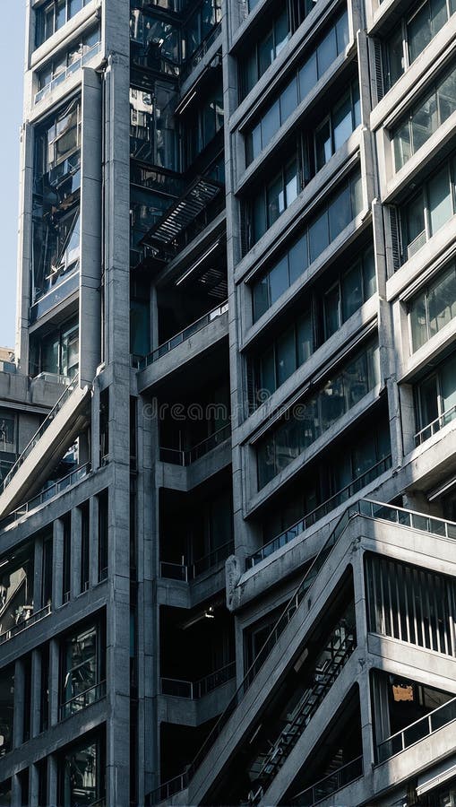 Modern Skyscraper with Angular Overhangs and Recessed Windows Playing ...