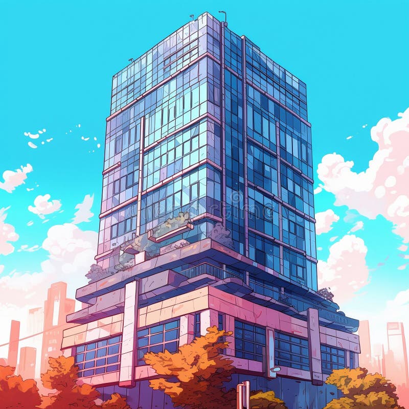 Modern Skyscraper in Anime Style Stock Illustration - Illustration of ...